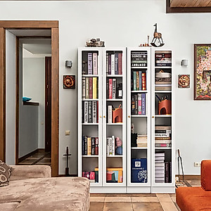 IRONMIX Modern Display Cabinet with Doors, Metal Curio Display Cabinet with Adjustable Shelves, 70.87" H Display Case, White Book Shelf with Storage for Home Office Living Room