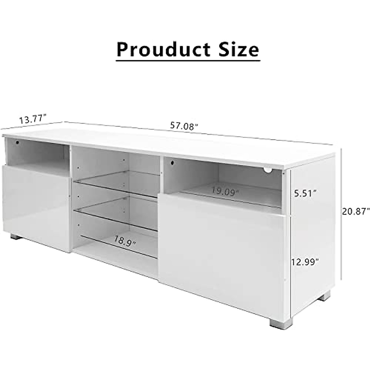 SUSSURRO LED TV Stand for 60/65 inch TV, Television Table Center Media Console with Drawer and Led Lights, High Glossy Modern Entertainment Center for Living Game Room Bedroom, White