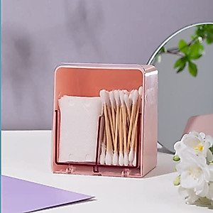 Obsoorth Qtip Cotton Pad Holder Dispenser Clear Cotton Ball and Swab Organizer Plastic Cotton Round Container Set with Hinged Lid Press Out for Home Bathroom Storage Small Things, 2 Sections (Pink)