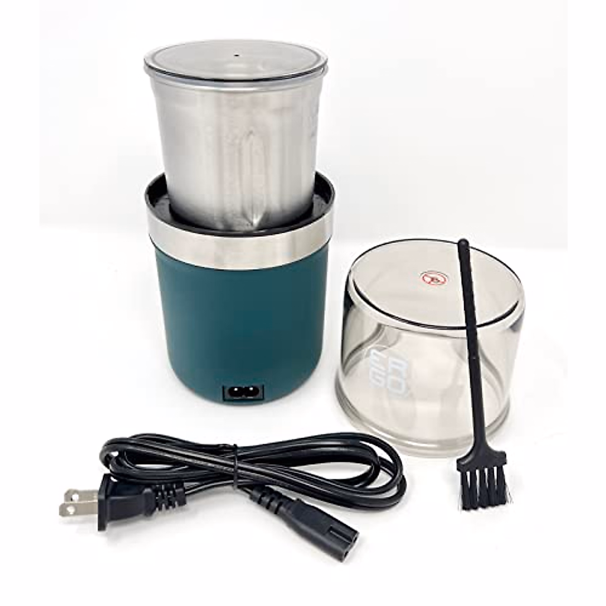 ERGO Herb Grinder - Electric. Large Capacity with Removable (washable) Stainless Cup and Airtight Lid. For Herbs and Spices. Pollen Brush included