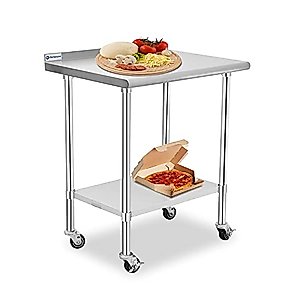 Aplancee Stainless Steel Table, 30 x 24 Inches Prep & Work Table with Caster Backsplash and Adjustable Undershelf Metal Utility Workstations for Commercial Kitchen or Restaurant Supplies