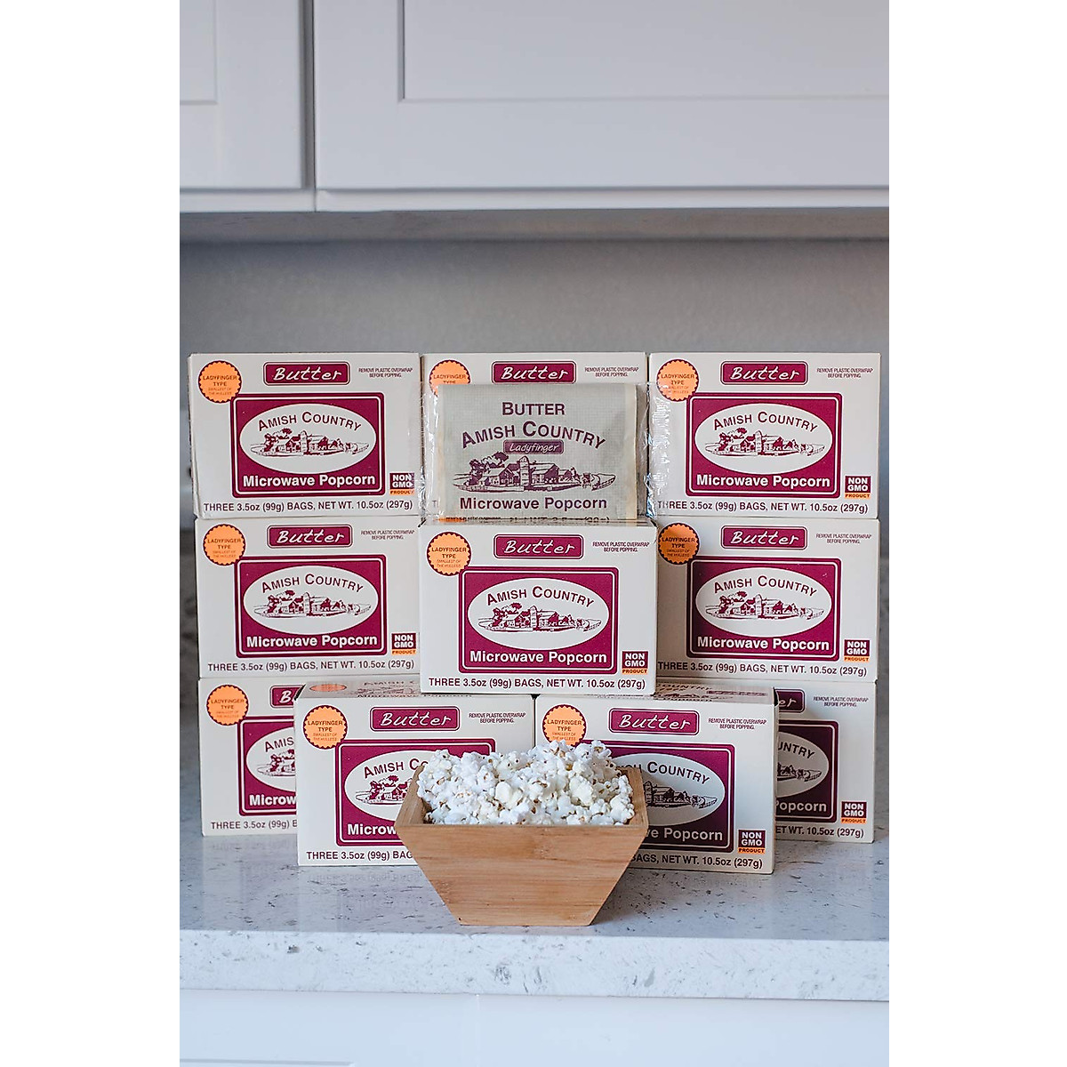 Amish Country Popcorn | Old Fashioned Microwave Popcorn | Ladyfinger Butter - 36 Bags | Non-GMO, Gluten Free, Microwaveable and Kosher (Ladyfinger Butter - 36 Bags)