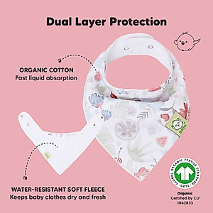 KeaBabies 5-Pack Organic Muslin Baby Burp Cloths And Baby Bandana Drool Bibs Bundle - White Burp Cloth (Petals) - Super Absorbent Bandana Drool Bibs (Bloom)