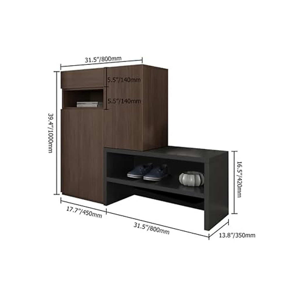 THREE BEDS Corner Shoe Storage Cabinet with 7 Shelves & 1 Drawer Entryway Shoe Storage (Walnut)