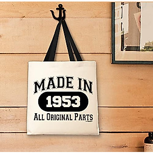 70th Birthday Presents Made In 1953 All Original Parts B-day Tote Bag Black Handle Canvas Tote Bag BD-67