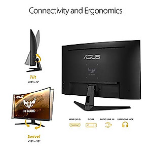 ASUS TUF Gaming 32" 1080P Curved Monitor (VG328H1B) - Full HD, 165Hz (Supports 144Hz), 1ms, Extreme Low Motion Blur, Speaker, Adaptive-Sync, FreeSync Premium, VESA Mountable, HDMI, Tilt Adjustable