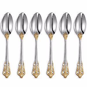 KEAWELL Luxurious 5.1-Inch Espresso Spoons Set - 6 Pieces - Mini Coffee Spoon, 18/10 Stainless Steel - Gorgeous Design with Exceptional Mirror Polished Finish (Gold Accent)