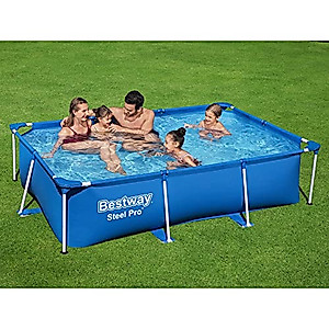 Bestway Steel Pro 8.5 Feet x 67 Inch x 24 Inch Rectangular Steel Frame Above Ground Outdoor Backyard Swimming Pool, Blue (Pool Only)