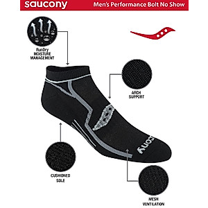 Saucony Men's Rundry Bolt Performance No-Show Socks, Available in M-XXL (6, 12, 18, Black Assorted (6 Pairs), XX-Large