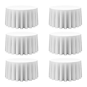 6 Pack White Round Tablecloths 120 Inch - Circle Bulk Linen Polyester Fabric Washable Table Clothes Cover for Wedding Reception Banquet Party Buffet Restaurant
