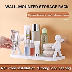 Poluom The Kitchen Toilet Receive Shelf, Cute Villain Floating Shelves, Kitchen Wall Mounted Shelf, Bathroom Bedroom Storage Rack, Punching-Free, No Glue Marks (Grey, 2PCS)