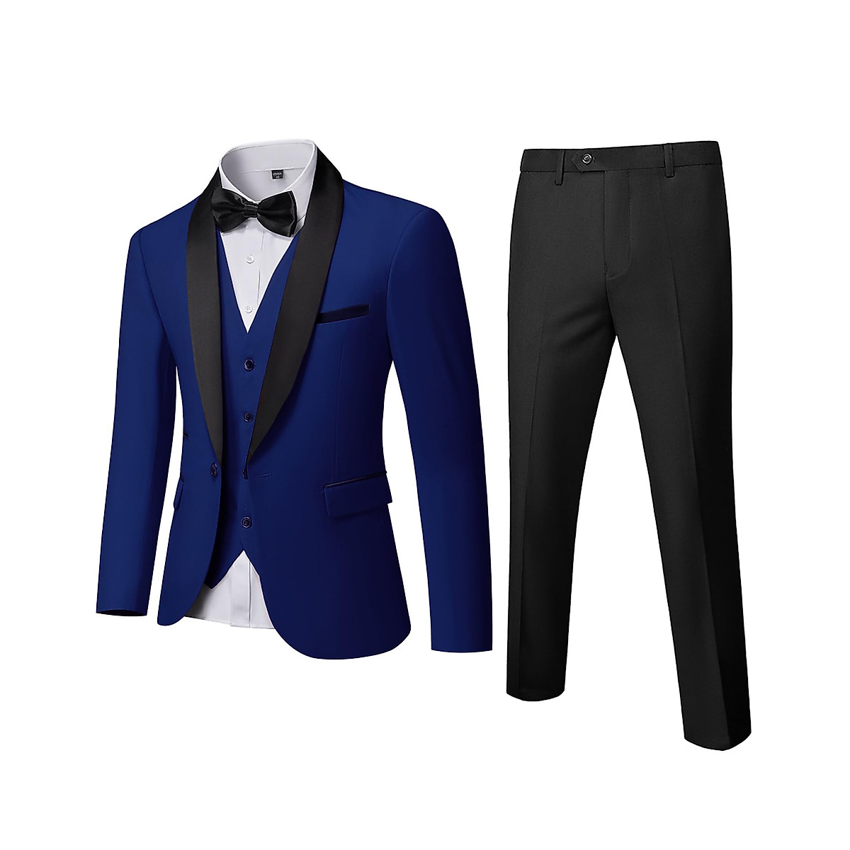 MrSure Men's 3 Piece Slim Fit Suit, One Button Shawl Lapel Tuxedo, Premium Dinner Jacket Vest Pants & Tie Set Royal Blue