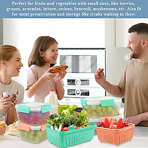 shopwithgreen 68oz Berry Keeper Container, Fruit Produce Saver Food Storage Containers with Removable Drain Colanders, Vegetable Fresh Keeper Set | Refrigerator Organizer