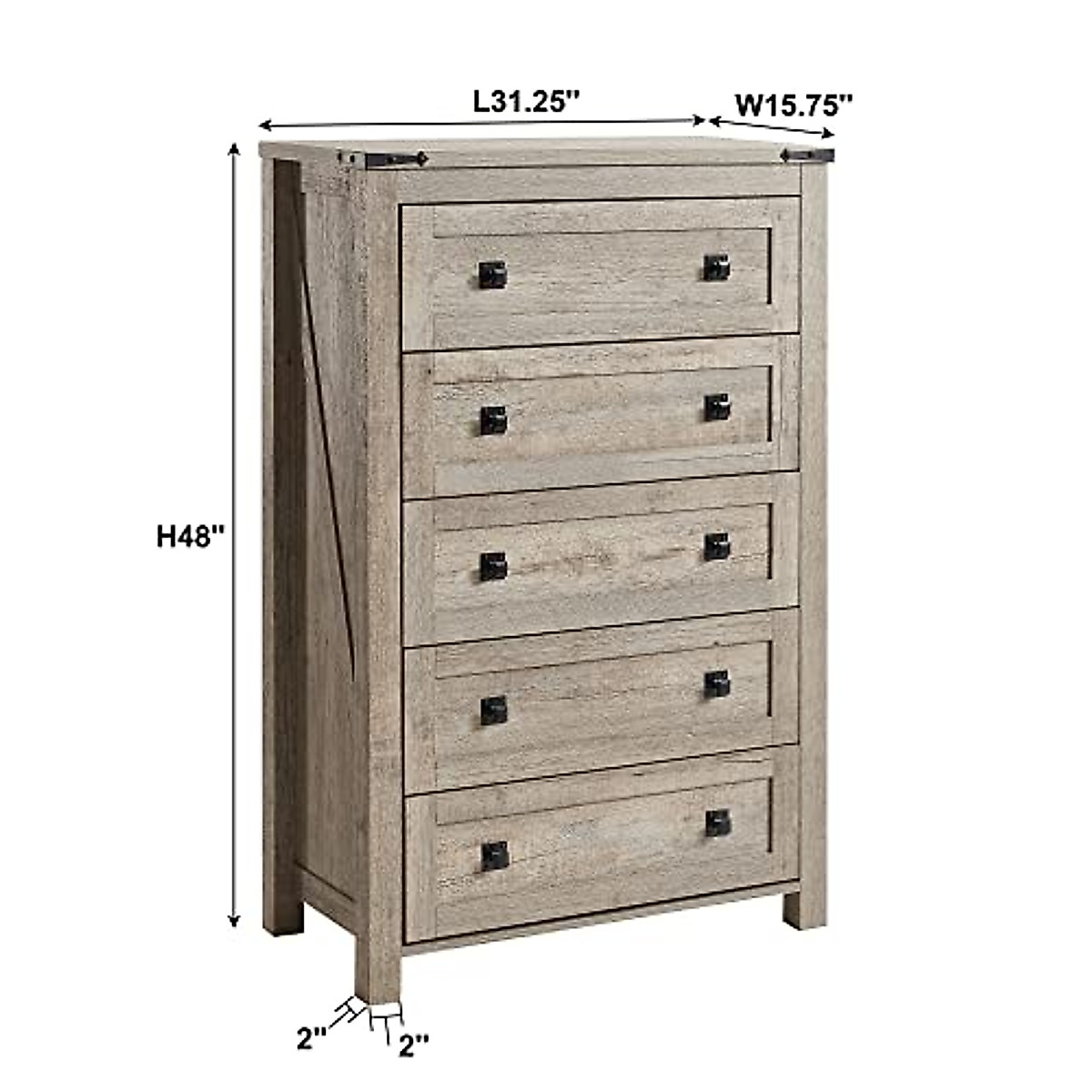 T4TREAM Farmhouse 5 Drawers Dresser Chests for Bedroom, Wood Rustic Tall Chset of Drawers,Dressers Organizer for Bedroom, Living Room,Hallway, Light Rustic Oak