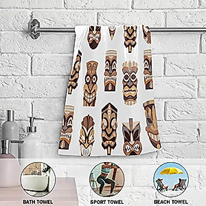 Oreayn African Tribal Tiki Masks Hand Towel for Bathroom Kitchen Beach Polyester Cotton Set of 2 Cute Mask Print Fingertip Towel Soft Absorbent 28.3 x 14.4 Inch White