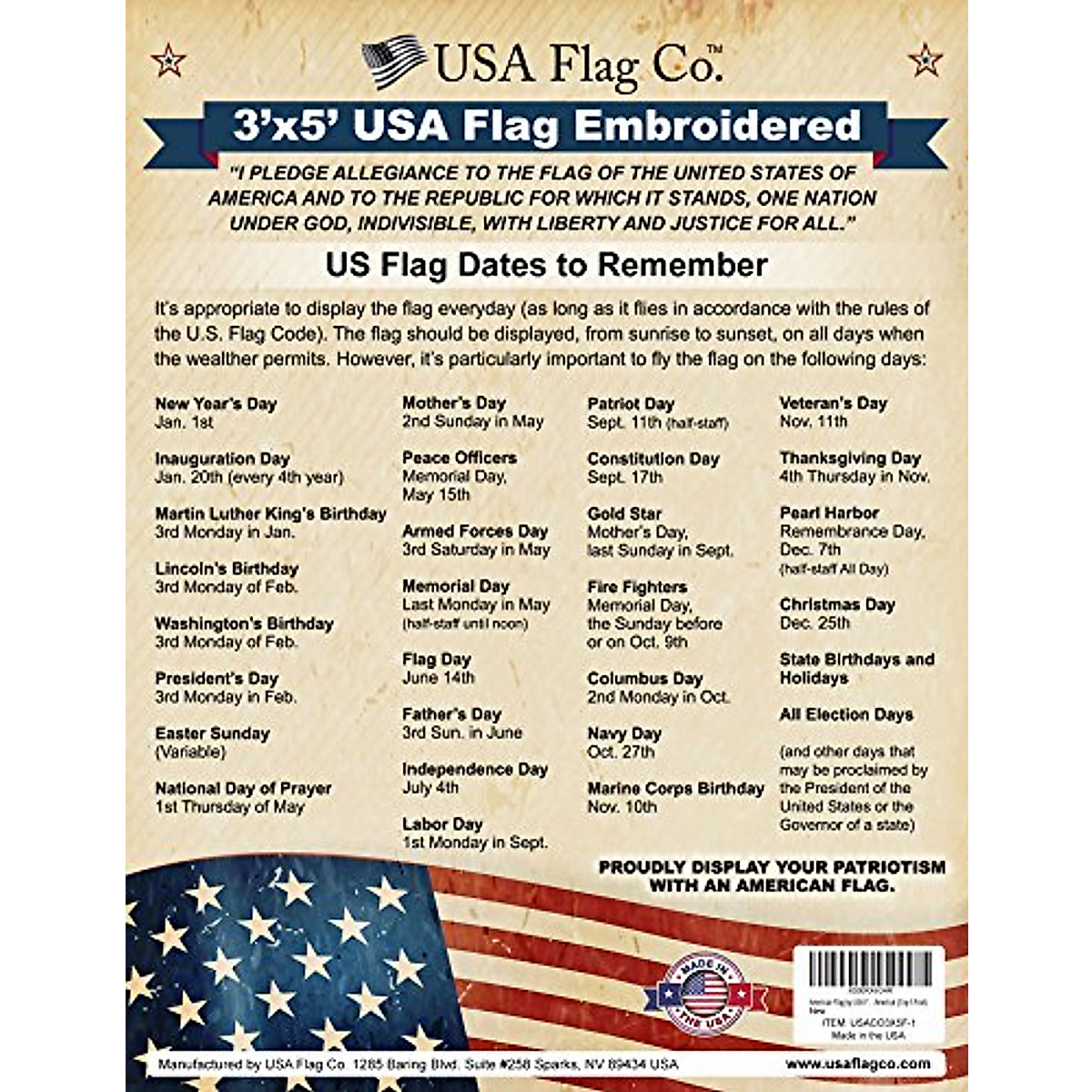 American Flag by USA Flag Co. is 100% American Made: The Best 3x5 Embroidered Stars and Sewn Stripes, Made in the USA (3 by 5 Foot)