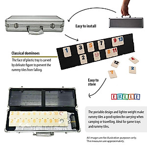 106 Rummy Tiles Game, Rummy Cube Sets Travel Game Outlasting Color with Aluminum Case & 4 Anti-Skid Durable Trays. Board. 106 Tile, 4 Players. Deluxe Edition.