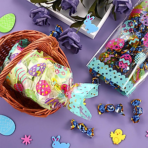 Chuangdi 100 Pack Easter Day Treat Bag Easter Bunny Cello Bag Party Bag Candy Cellophane Bag Easter Egg Treat Bag Painted Eggs Cello Bag Easter Goody Bags for Easter Day (Egg Style)
