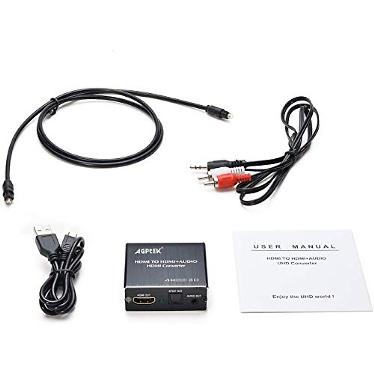 AGPTEK 4K x 2K HDMI Audio Extractor Splitter, HDMI to HDMI Audio Converter Adapter Support Ultra HD 4K Toslink Optical Audio Output and 3.5mm Audio with Optical Fiber Cable