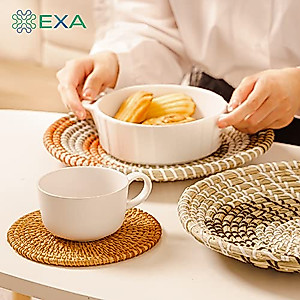 EXA Set of 6 Woven Wall Basket Orange Blossom Decor - Boho Farmhouse Rustic Room Style - for Thanksgiving Christmas Hanging Wall Art, Gift Idea, Table Settings - Handmade, Round, Natural Seagrass