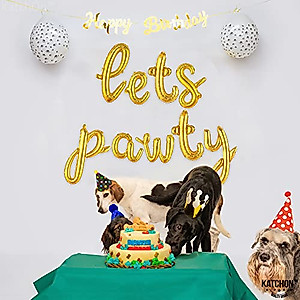 KatchOn, Gold Lets Pawty Balloon Letters - 16 Inch | Script Lets Pawty Balloon Banner for Dog Birthday Decorations | Gold Lets Pawty Birthday Decorations | Lets Pawty Balloons for Puppy Birthday Décor