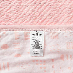 HonestBaby unisex baby Organic Cotton Matelasse Reversible Receiving Wearable Blanket, Pattern Play White/Pink, One Size US