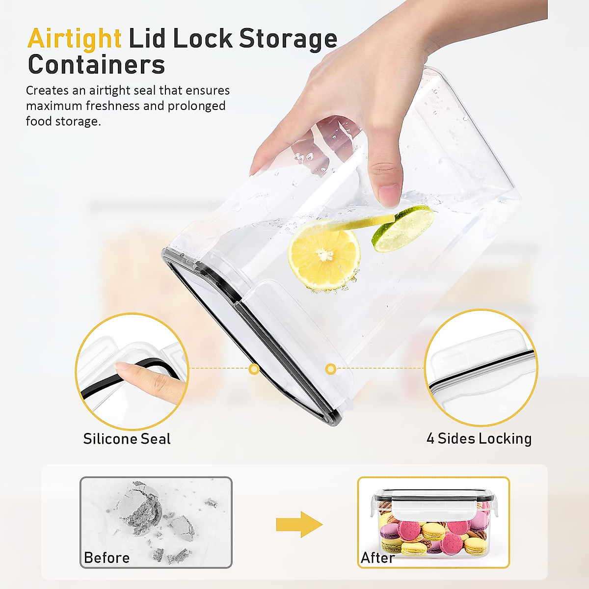 Airtight Food Storage Containers, 24 Pcs Kitchen Pantry Organization and Storage, Large Plastic Cereal Containers with Lids, Containers for Food, Rice, Flour, Cereal, Include Measuring Spoons, Labels