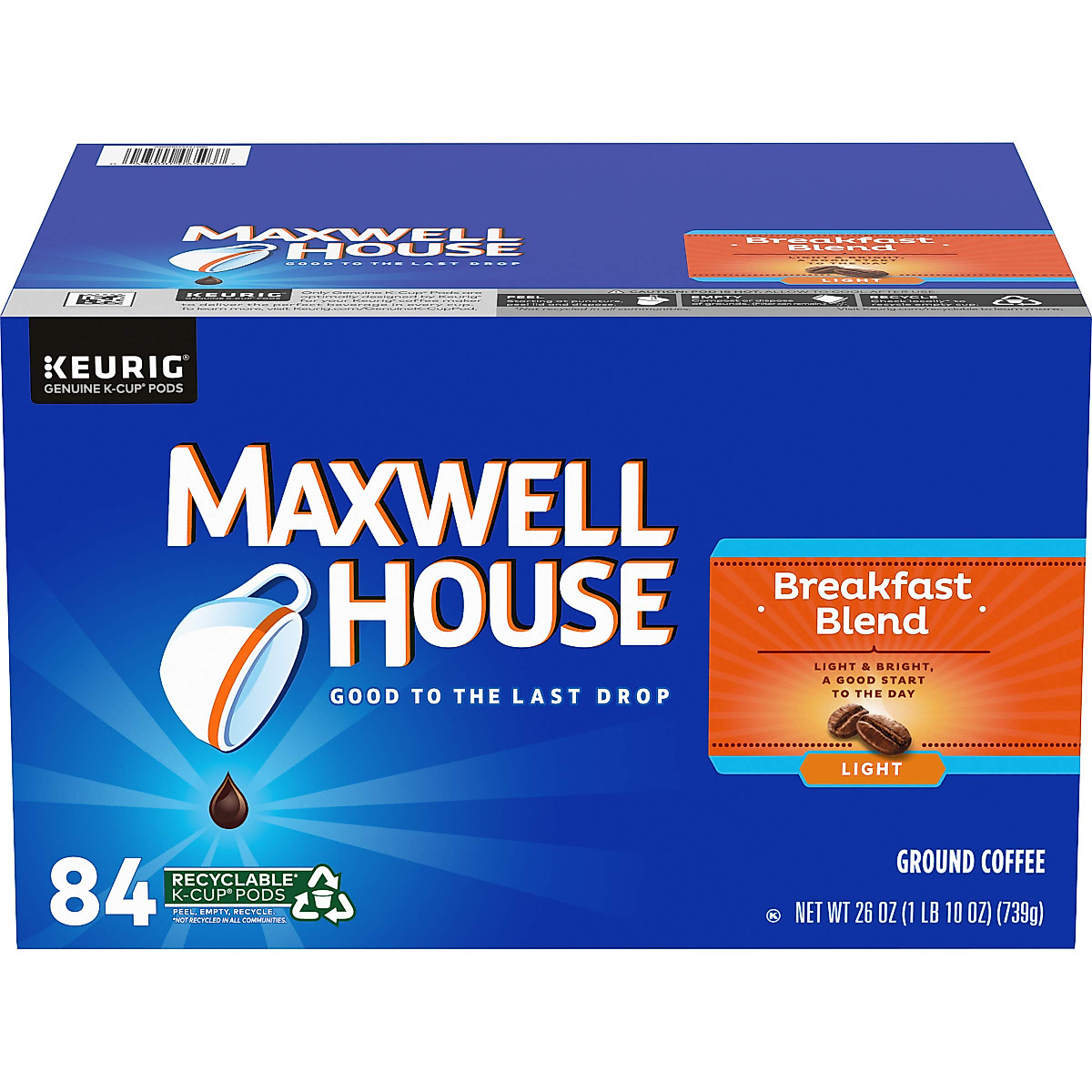 Maxwell House Decaf House Blend Medium Roast and Breakfast Blend Light Roast K-Cup Coffee Pods (84 ct Box)