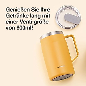 LocknLock Metro Mug Premium 18/8 Stainless Steel Double Wall Insulated with Handle Perfect for table with Lid, Yellow, 20 oz