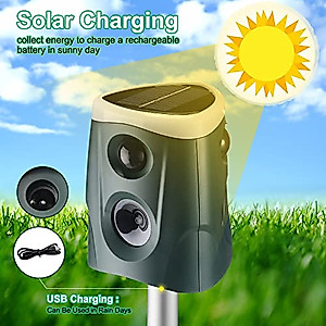 Solar Animal Repeller Ultrasonic Repellent Alarm Sound Cat Deterrent Multi Modes Mole Repellent Motion Detection LED Flashing Light to Repel Dog Raccoon Bird Squirrels Fox Garden Animal Green(4 Pack)