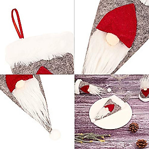 XIMINZ 12Pcs Christmas Santa Hats Silverware Holders, Nordic Santa Gnome Knife and Fork Holder Cover Tableware Bag Cutlery Holder Plush Bag Christmas Party Table Dinner Decor (red+grey)