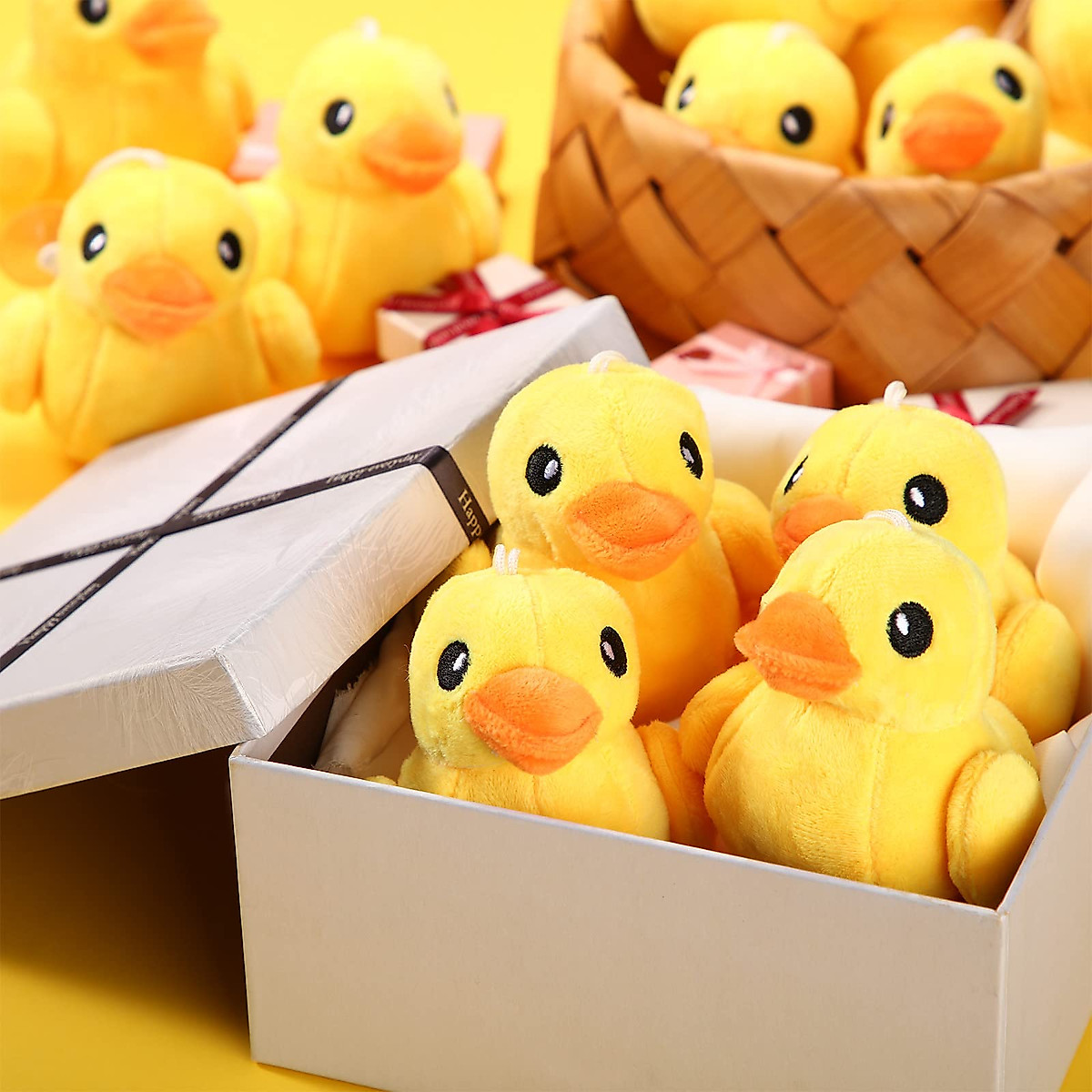 Skylety 12 Pieces Stuffed Duck Plush Yellow Duck Stuffed Animal 4 Inches Duck Plush Soft Toy Small Duck Playset for Boys and Girls Room Sofa Birthday Baby Shower Duck Theme Party Decoration