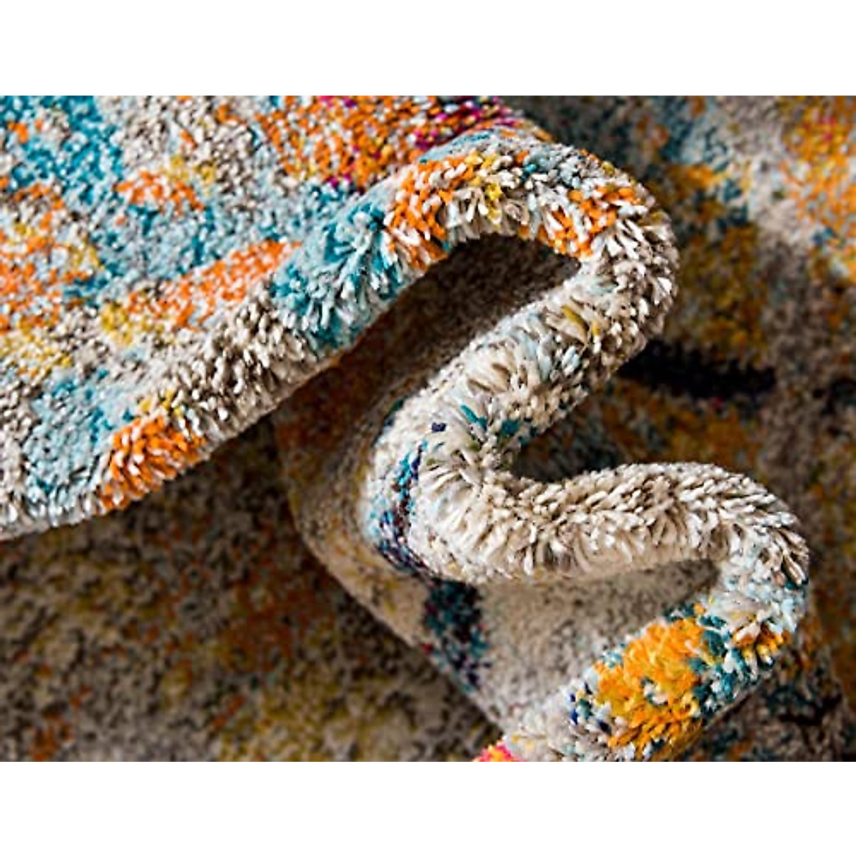 Unique Loom Chromatic Collection Modern Rustic & Vibrant Abstract Area Rug for Any Home Décor, Rectangular 5' 0" x 8' 0", Beige/Blue