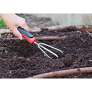 TABOR TOOLS D124A 3-Piece Garden Tool Set with Rubberized Non-Slip Handles, Stainless Steel, Includes Hand Trowel, Cultivator Hand Rake, and Transplanter with Gradation Marks