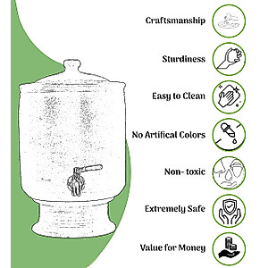 Village Decor Handmade Earthen Clay water pot | Water Dispenser Includes Clay Lid, Glass and Stand, Wooden Coaster and Stainless Steel Faucet. Capacity 7000 ml 236 oz.