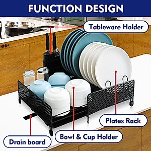 Extendable Dish Drying Rack for Kitchen Counter, Premium Stainless Steel Dish Dyer Rack, Multifunctional Black Dish Rack for Cookware, Bowl
