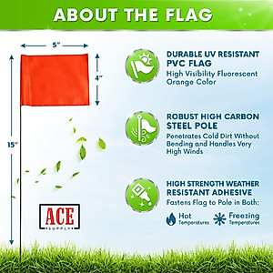 Fluorescent Orange Marking Flags Yard Flags - 4x5-Inch Marker Flags - 15-Inch Wire - 100 Pack - Perfect For Lawn Flags, Landscape Flags, Marking Flags For Lawn, Survey Flags, Sprinkler Flags