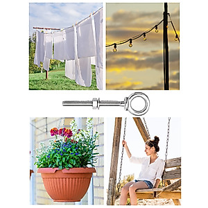 Abimars Lifting Shoulder Eye Bolt M6 with Nuts and Spring Snap Hook, 4 Pcs 316 Stainless Steel Eyebolts for Hanging Items