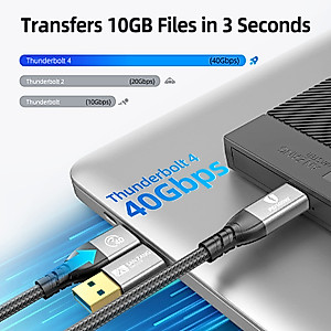 For Thunderbolt 4 Cable 40Gbps 2 in 1 USB C Cable 100w E-Marker 8k/5k Single and 4k Dual Displayport Cable Video Type C Cable USB C to USB C/A cable Fast Charging Data Transfer Cable 3.3FT