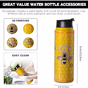 Weboia 24 oz Queen Bee Water Bottles 4 Lids For School With Straw,Hoeny Bee Insulated Metal Water Bottle Birthday Gifts For Women Ideas,Gifts For Girlfriend Daughter