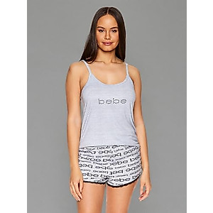 bebe Womens 2 Piece Pajama Set Pajama Set - Tank Top and Lounge Shorts Sleepwear PJ Set (Heather Grey, Large)
