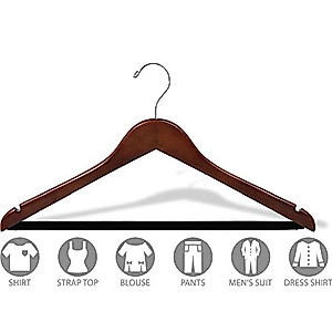 Wooden Suit Hangers with Walnut Finish and Velvet Non-Slip Bar, Space Saving Flat Hanger with Chrome Swivel Hook & Notches (Set of 100) by The Great American Hanger Company