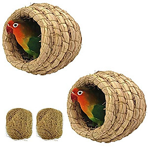 2Pcs Birdcage Straw, Lucky Interests Natural Fiber Simulation Birdhouse, Resting Breeding Place for Birds, Handmade Birds Nest Straw Bird, Hideaway from Predators, Provides Shelter from Cold Weather