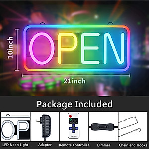 Led Open Sign, 21×10 inch Neon Open Sign with Remote, Color Changing & Scrolling Modes, Adjustable Brightness and Speed RGB Open Signs for Business Bar Restaurant Hotel Storefront Window