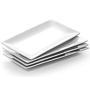 DOWAN 12" Rectangle Plates Set of 4 - White Serving Platters for Party, Wedding, and Entertaining - Rectangular Serving Trays Dishes for Steak, Taco, Sushi, Appetizer, Cake - Dishwasher & Oven Safe
