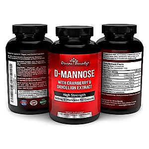 Divine Bounty D-Mannose Capsules - 600mg D Mannose Powder per Capsule with Cranberry and Dandelion Extract to Support Normal Urinary Tract Health - 120 Veggie Capsules