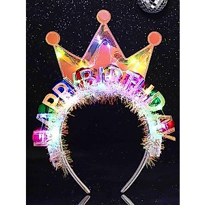 Zoestar Light Up Happy Birthday Crown Headband Glow Ball Hair Bands Sparkly Birthday Party Hair Accessories Women(Colorful)