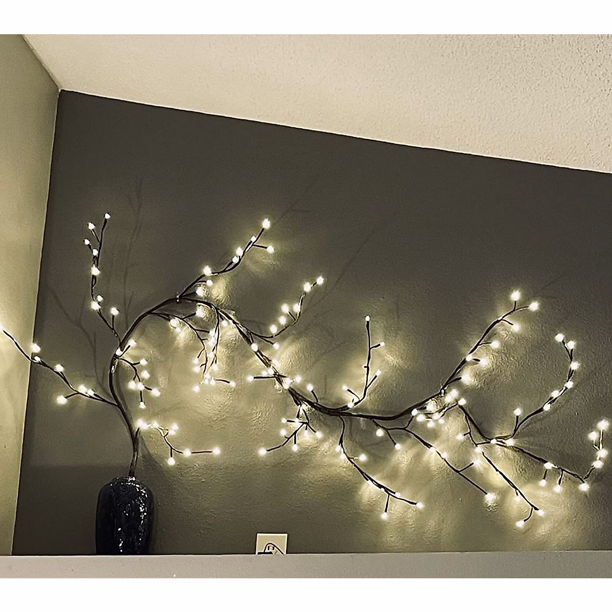 LKGOOD Vines for Room Decor with Remote Control On/Off Timmer Dim,7.5FT Artificial Plants Tree Willow Vine Lights Plug in 144 LEDs for Walls Bedroom,Living Room,Indoor Home Decoration(Brown)