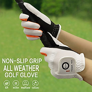 FINGER TEN Golf Gloves for Kids Boys Girls Both Left Right Hand Value 1 Pair, Toddler Junior Youth Golf Glove White Green Black (White, Medium)