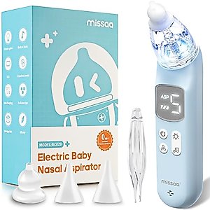 Baby Nasal Aspirator Electric, MISSAA Nasal Aspirator for Baby with 5 Suction Modes Baby Nose Sucker, Nose Aspirator for Toddler, Automatic Nose Cleaner, Music & Light Soothing